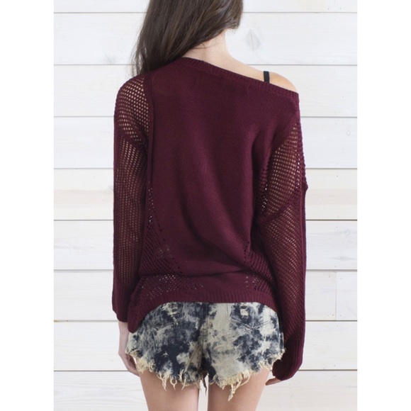 Rehab | Sweaters | Ls Oxblood Mixed Crochet Stitch Rehab Sweater | Poshmark